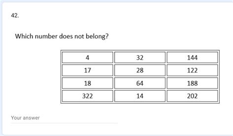 42which Number Does Not Belongbegin Tabular C C C Hl