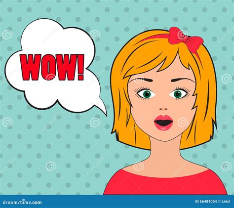 WOW Bubble Pop Art, Surprised Woman Face With Open Mouth On A Blue Vintage Background. Vintage ...