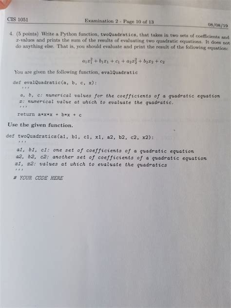 Solved Cis 1051 Examination 2 Page 10 Of 13 080819 4 5