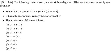 Solved Points The Following Context Free Grammar G Is Chegg