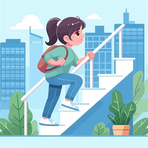 Una Chica Está Subiendo Un Conjunto De Escaleras Con Una Mochila En