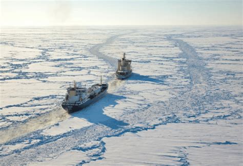 Ships Navigating Through Ice Via A Path Carved Out Previously By