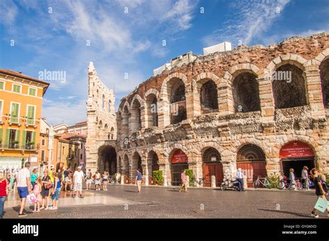Verona Arena A Roman Amphitheatre Verona Veneto Region Italy Stock
