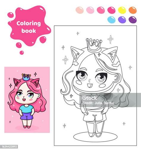 아이들을 위한 색칠하기 책 만화 애니메이션 소녀와 함께 그림을 그리기 위한 워크시트 4 5세에 대한 스톡 벡터 아트 및 기타