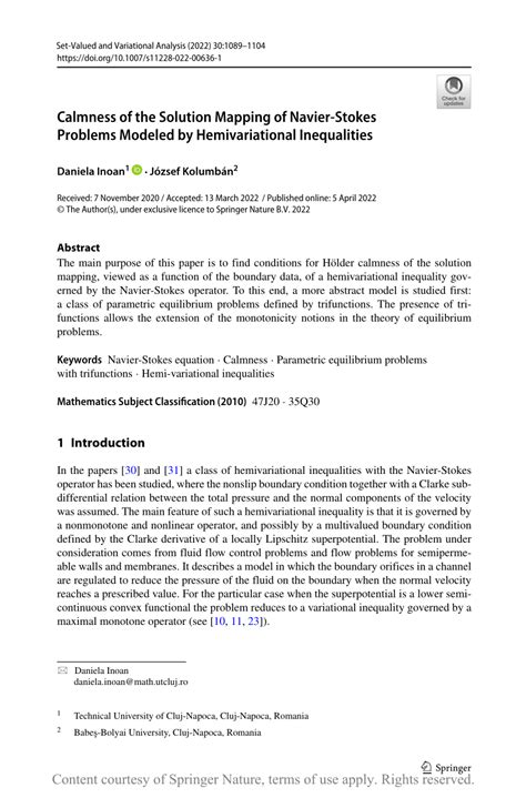 calmness of the solution mapping of navier stokes problems modeled by