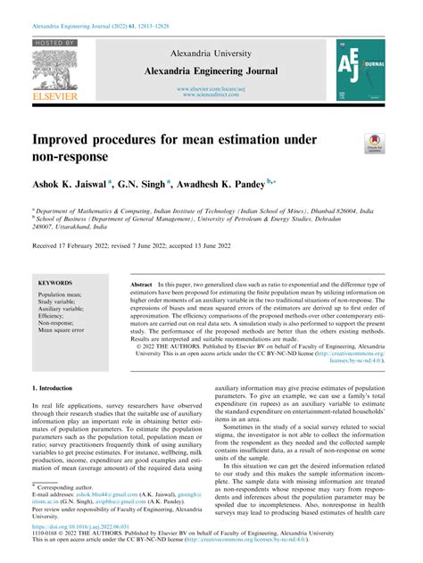 [pdf] Improved Procedures For Mean Estimation Under Non Response