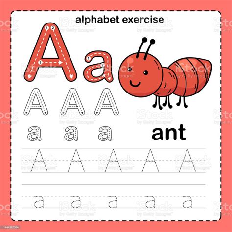 알파벳 문자 A 만화 어휘 일러스트레이션 벡터가있는 개미 운동 개미에 대한 스톡 벡터 아트 및 기타 이미지 개미 교육 귀여운 Istock