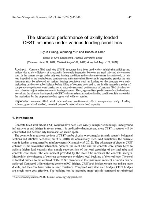Pdf The Structural Performance Of Axially Loaded Cfst Columns Under