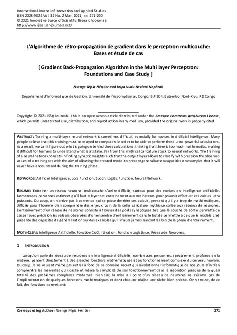 Pdf Lalgorithme De Rétro Propagation De Gradient Dans Le Perceptron Multicouche Bases Et