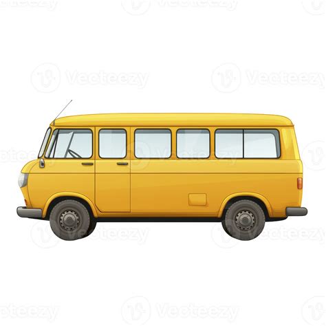 Bright Yellow Vintage Van Is Depicted In Side View Showcasing Its
