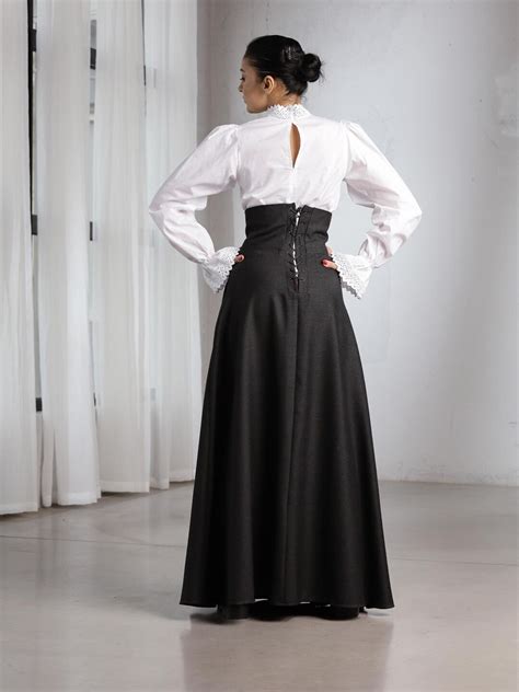 Victorian Walking Skirt Wool Maxi Skirt With High Waist Etsy