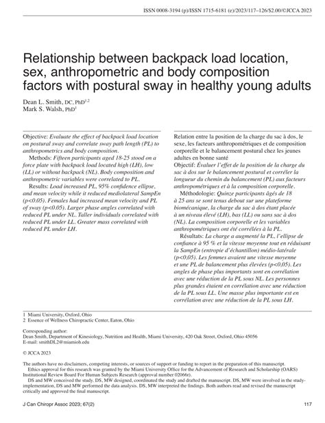 Pdf Relationship Between Backpack Load Location Sex Anthropometric And Body Composition