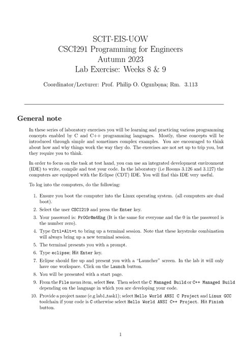 Lab Weeks LAB CSCI UOW Studocu