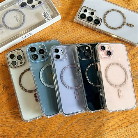 เคสอะคริลิค เพชรวงชาร์จได้ ขอบสี สำหรับ For Iphone11 12 13 14 15 16 Pro Max Samsung S24 Ultra