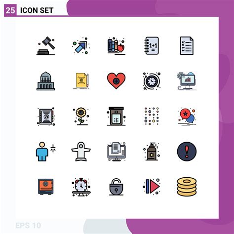 25 Universal Filled Line Flat Color Signs Symbols Of File Books Notepad Education Editable