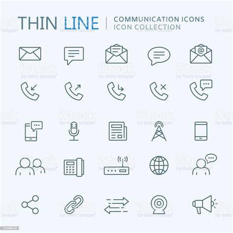 Collection Of Communication Thin Line Icons Stock Illustration