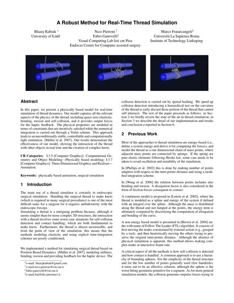 Pdf A Robust Method For Real Time Thread Simulation