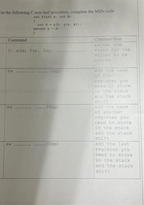 Or The Following C Non Leaf Procedure Complete The