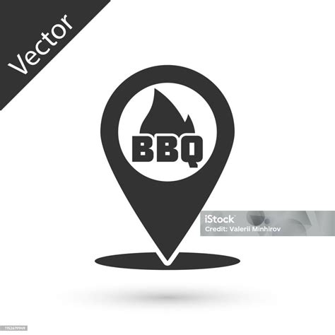 흰색 배경에 고립 된 바베 큐 아이콘 회색 지도 포인터 화재 불꽃 아이콘입니다 바베 큐 및 바베 큐 그릴 기호입니다 벡터