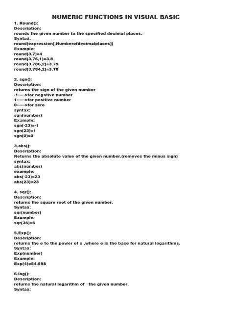 numeric date financial string functions in visual basic pdf