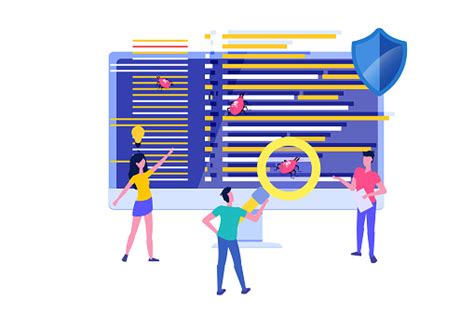 소프트웨어 또는 응용 프로그램 평면 벡터 개념입니다 개발 프로세스 디버깅 벡터 일러스트입니다 개발에 대한 스톡 벡터 아트 및