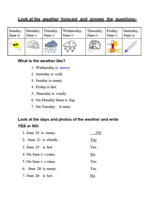 Look At The Weather Forecast And Answer The Questions Pdf