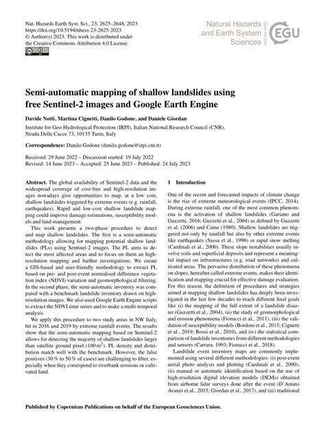 Pdf Semi Automatic Mapping Of Shallow Landslides Using Free Sentinel