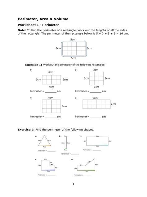 Perimeter Area Volume Worksheets
