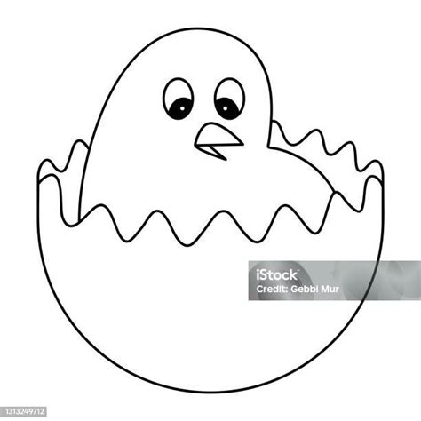병아리는 계란에서 부화했다 스케치 벡터 그림입니다 어린이를위한 색칠 공부책 닭 새끼 귀여운 병아리가 금이 간 달걀 껍질에 앉아