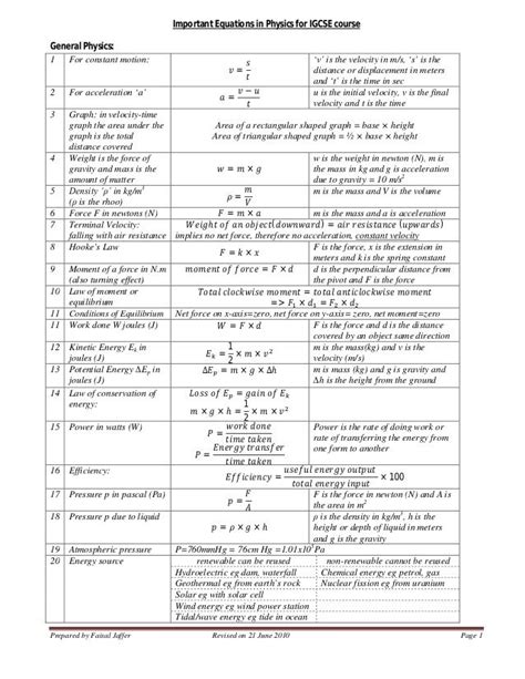 Igcse Physics Formula Sheet Maria Bond