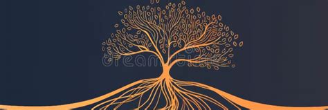 Artistic Representation Of A Tree With Roots And Orange Highlights On