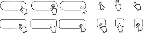 Click Cursor Set Button With Hand Pointer Clicking Click Here Web Button Sign Vector
