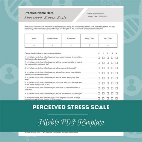 Perceived Stress Scale Worksheet Editable Fillable Pdf Template