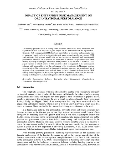 Pdf Impact Of Enterprise Risk Management On Organizational Performance