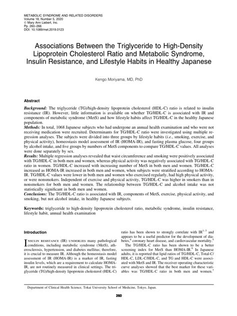 Moriyama 2020 Associations Between The Triglyceride To High Density