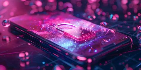 Holographic Padlock Symbolizing Cybersecurity And Data Protection For Smartphone Concept Stock