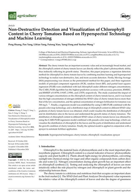 Pdf Non Destructive Detection And Visualization Of Chlorophyll Content In Cherry Tomatoes