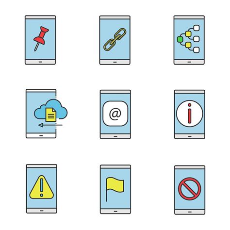 Smartphone Color Icons Set File Attach Link Content Sharing Cloud