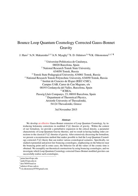 Pdf Bouncing Loop Quantum Cosmology In Gauss Bonnet Gravity