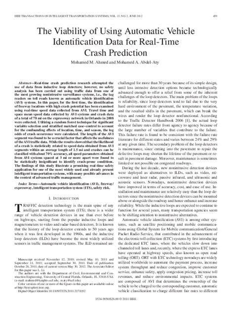 Pdf The Viability Of Using Automatic Vehicle Identification Data For Real Time Crash Prediction