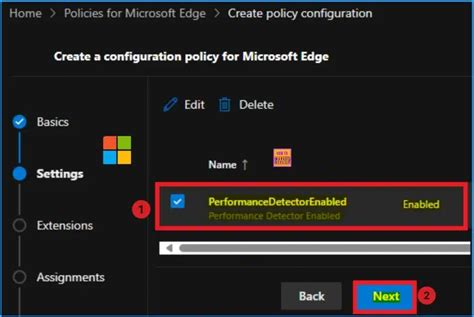 Enable Disable Performance Detector In Edge Browser Using M365 Admin Center Policy Device