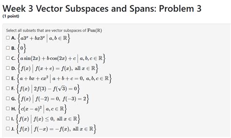 solved week 3 vector subspaces and spans problem 3 1