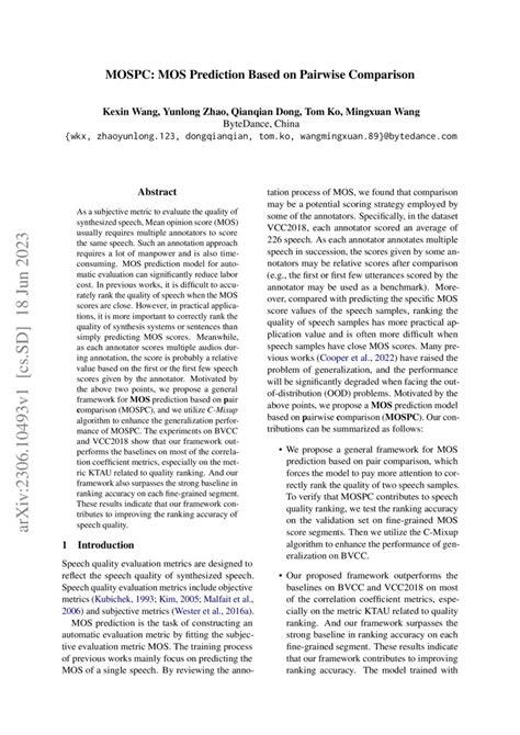Mospc Mos Prediction Based On Pairwise Comparison Deepai