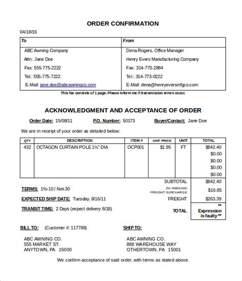 39 Order Confirmation Templates Pdf Doc