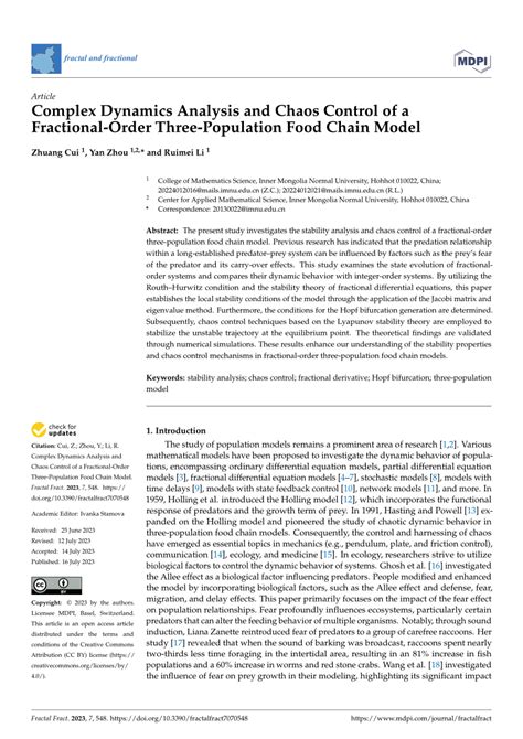 Pdf Complex Dynamics Analysis And Chaos Control Of A Fractional Order Three Population Food