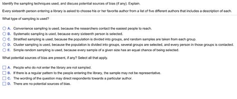 solved identify the sampling techniques used and discuss