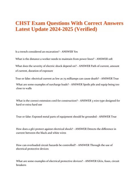 CHST Exam Questions With Correct Answers Latest Update Verified CHST Stuvia US