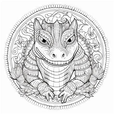 Diseño Simple Para Colorear Mandala Lindo Cocodrilo Foto Premium