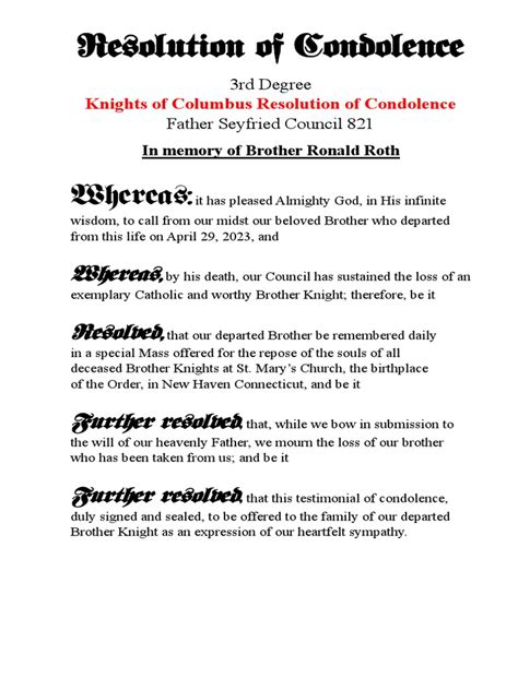 Resolution Of Condolence 11x17 Pdf Pdf