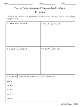 Reciprocal Trig Functions And The Unit Circle Guided Notes By Rd And Th